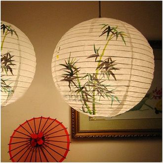 Generic 2 Teile/Satz 35 cm Papierlaternen Lampenschirm Papierlaterne Chinesischen Bambusmuster Lampenschirm Orientalischen Stil Licht Dekoration