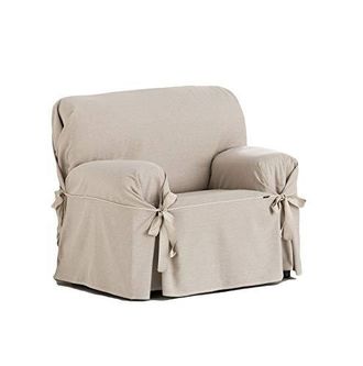 Eysa F616081 nicht elastisch mit krawatten sofa überwurf 1 sessel, 01-leinen, 43 x 5 x 37 cm, 1 Einheiten, Beige / Brauner Zickzack