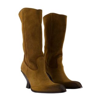 Diesel Womens D-Luffy-75-Tube Ankle Boots - Diesel Leather Khaki Cowhide Shoes Ankle-Boots