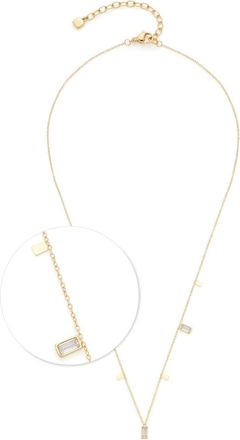 Leonardo Halskette Ciao Liora, kurze Kette aus goldfarbenem Edelstahl, rechteckige Plättchen und klare Baguette Glassteine, 42-47 cm Länge, Schmuck Geschenk, 0