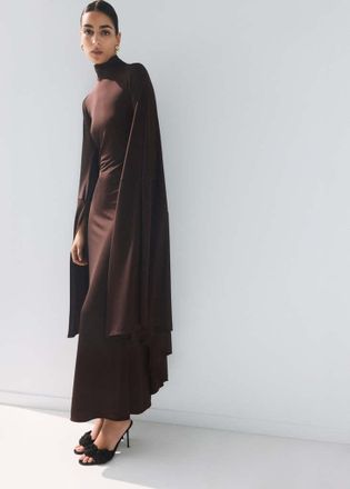 Mango Robe manches longues ouverture chocolat - Femme - XS - MANGO