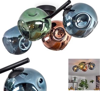 HOFSTEIN Deckenleuchte Ripoll, 4-flammige Deckenlampe aus Metall/Glas in Schwarz/Blau/Grün/Kupfer, moderne Leuchte im Retro/Vintage-Design (Schirme Ø 15 cm), E