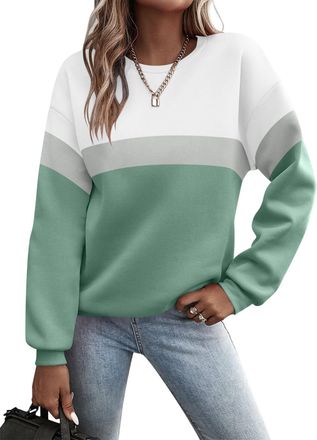 Minetom Pullover Damen Sweatshirt Farbblock Langarm Rundhals Pulli Herbst Winter Frauen Locker Casual Oberteil Sport Streetwear Sweatshirts ohne Kapuze Langar