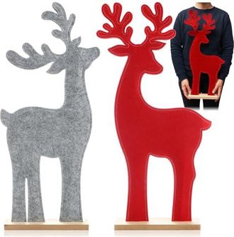Com-Four 2X Support d&eacute;coratif pour No&euml;l - Renne en Feutre &agrave; Poser - Support de No&euml;l pour la d&eacute;coration et loffre (Renne - Gris Rouge)