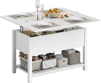HOMCOM Table Basse relevable et Extensible, Table de Salon avec Plateau Pliant, Compartiment caché et étagère Ouverte, Style Moderne, pour Salon, Bureau, Man