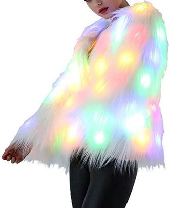 Pretyzoom SOIMISS Led De Manteau Arc- En- Scintillant de Lumière up Veste Blanc Furry Rave Costume Lumineux Outwear pour La Fête D anniversaire Fantaisie Cospla