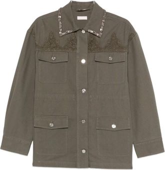 Liu Jo Femme, Manteaux, Vert, Taille: 38 FR Veste avec d&eacute;tail macram&eacute;