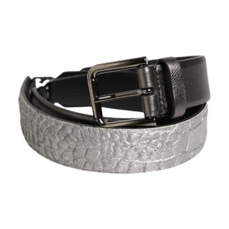 Dolce & Gabbana Homme, Accessoires, Gris, Taille: ONE Size Pebbled Texture Leather Buckle Belt