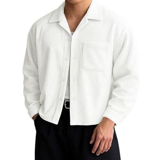 Generic Chemises pour homme adulte &agrave; manches longues boutonn&eacute;es en velours c&ocirc;tel&eacute; avec poche de poitrine couleur unie infroissable confortable Shiteshirts pri