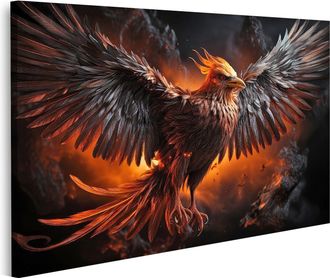 Islandburner Bild auf Leinwand Phoenix Flammenvogel in der Dunkelheit schwebend mit Feuer und Glanz Bilder Wandbilder Poster