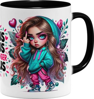 OM3 Hokus Pokus Mittelfinger Modus Kaffee-Tasse mit Spruch - Lustige Spruchtasse f&uuml;r Frauen mit Attit&uuml;de - Statement - Keramik Becher - 325ml - Rundumdruc