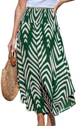 Cupshe Jupes Abstrait Smocké Midi Jupe Femme Taille Haute Coverup Casual Vacances, Vert fluo, M