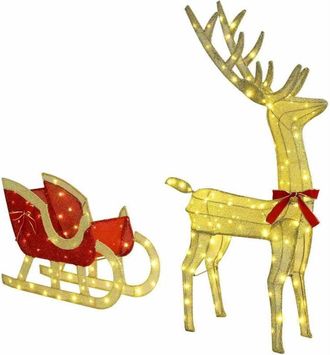 vidaXL Rentier Zieh Schlitten Warmwei&szlig; 70 x 26 x 128,5 cm Stoff vidaXL