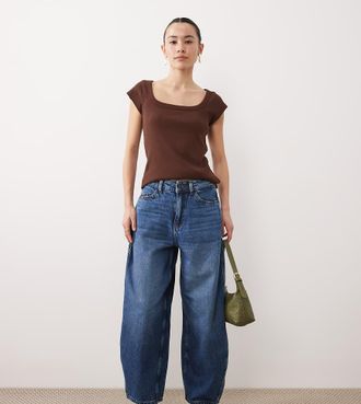 Jacqueline de Yong JDY Tall - Jean barrel &agrave; taille mi-haute - Bleu moyen