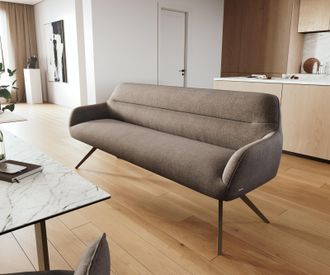 DELIFE Esszimmerbank Taya-Flex 200 cm Strukturstoff Soft Taupe Kreuzgestell kantig Effektfinish Titan Taschenfederkern, B&auml;nke