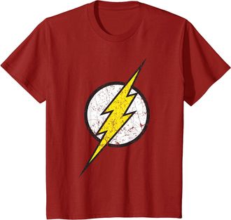 DC Comics Moderner, abgenutzter Look Flash-Logo T-Shirt - Rot, Kurzarm, Unisex-Kinder, Klein (EU 41 cm), Klassische Passform, Cartoon-Muster, Superhelden-Theme,