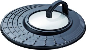 Schulte Ufer Nebra Universal-Spritzschutzdeckel mit Griff aus Kunststoff in der Farbe Schwarz, Passend für 20cm, 24cm, 26cm, 28cm, 6936