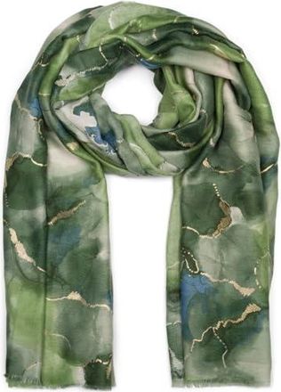 styleBREAKER Foulard femme avec motif marbré noble et détails métalliques dorés, chaude étole dhiver multicolore 01017153, couleur:Vert foncé-Vert