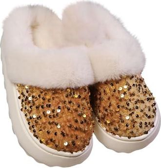 Generic Femme Pantoufles De Maison dInt&eacute;rieur Confortables avec Paillettes Brillantes Doublure Chaude en Peluche Chaussons De Chambre Semelle Souple Antid&eacute;rap
