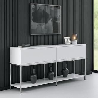 Dmora Sideboard Altair 150x30x80h cm Wei&szlig;, 2 Regale 4 F&auml;cher