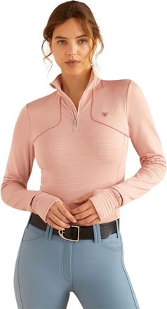 Ariat Womens Gridwork 1/4 Zip Baselayer Top Long Sleeve in Misty Rose Heather, Size X-Small, by Ariat