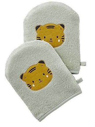 Vertbaudet Lot de 2 Gants de Toilette Panda Vert TU