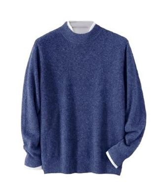 Generic Pull en laine solide à col haut pour homme - Chaud et fin - Pour lautomne et lhiver, bleu, XL