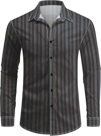 AlltheMen Chemise Homme Impression Décontractée Shirt à Manches Longues Boutonnées Blouse Plaid Slim Travail Noir 3XL