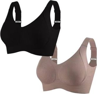 Generic Soutien-Gorge sans Armatures réglable à Quatre Boutons pour Femmes, Soutien-Gorge sans Armatures pour Femmes (Black+Brown,Grand)