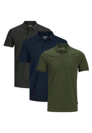 Jack & Jones Poloshirt 3er Pack Basic (Spar-Set, 3-tlg) Poloshirt - Baumwolle - Atmungsaktiv - Mit Knopfleiste