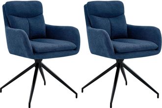 Clp Esszimmerstuhl 2er Set drehbar Somers Stoff, 180&deg; schwenkbare Sessel mit Armlehnen und R&uuml;ckenlehnen, K&uuml;chenst&uuml;hle gepolstert, Farbe:blau
