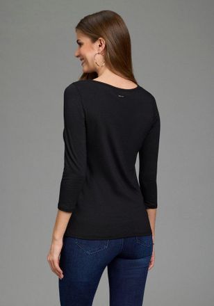 Laura Scott 3/4-Arm-Shirt mit dekorativen Steinen figurumspielende Passform, h&uuml;ftlange Schnittform
