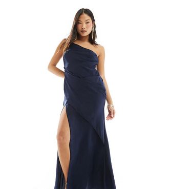 Asos Petite ASOS DESIGN Petite - Maxikleid in Marineblau mit One-Shoulder-Tr&auml;ger