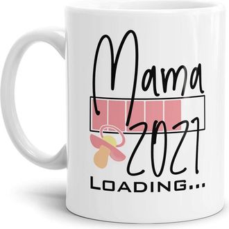 Tassendruck Tasse - Loading Du wirst Mama 2021 - Geschenk/Endlich Schwanger/Schwangerschaft/Babynews - Weiß
