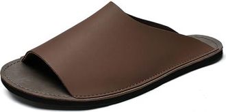 Generic Sandales plates en cuir v&eacute;ritable pour homme - Style classique - Bout ouvert - Bout ouvert - Confortable - Antid&eacute;rapant - Chaussures d&eacute;contract&eacute;es - L