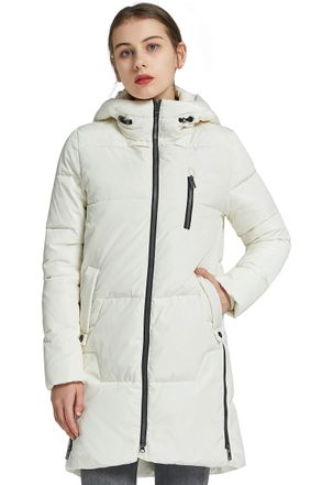Orolay Damen Stilvolle Daunenmantel Winterjacke mit Kapuze Female Steppmantel Frauen Puffer Wintermantel Wei&szlig; XS
