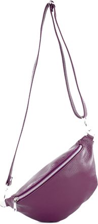 modamoda.de T211 Damen Leder Bauchtasche Brusttasche H&uuml;fttasche handmade in Italy, Farbe:Bordeauxviolett