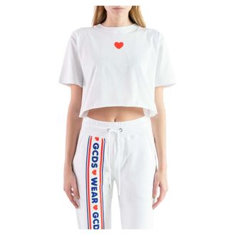GCDS Logo Print Baumwoll T-Shirt - - Tops - Damen - Wei&szlig; - M