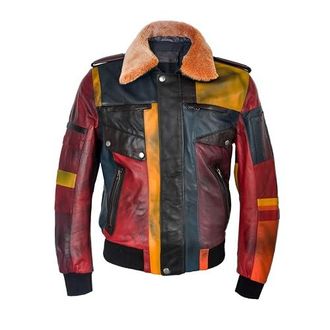Zerimar Blouson en cuir pour homme, style unique à motifs multicolores - Matériau luxueux et résistant - Taille XL