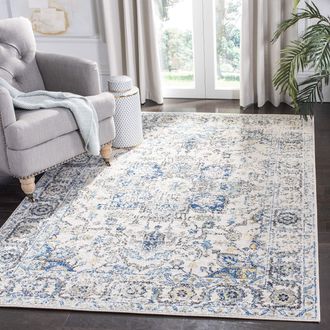 Safavieh Distressed Teppich f&uuml;r Wohnzimmer, Esszimmer, Schlafzimmer - Madison Collection, Kurzer Flor, Grau und Elfenbein, 122 X 183 cm