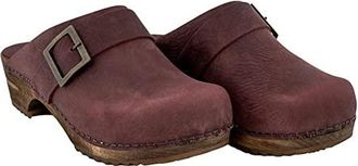 Sanita Urban | Sabots Ouverts | Produit Original Fabriqué à la Main pour Femme | Sabots en Cuir avec Semelle en Bois | Rouge Bordeaux | 36 EU