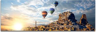 Paul Sinus Art Bilder Wand Bild - Kunstdruck 150x50cm Italien Stadt Berg Hei&szlig;luftballons Sonne