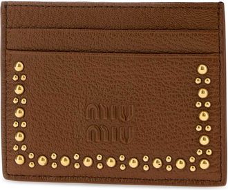 Miu Miu Studded Leather Card Case - Brown