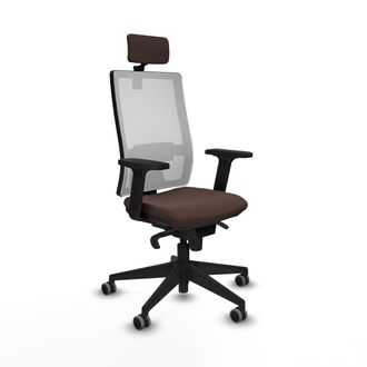 Piqueras y Crespo Stuhl mit 2D-Armlehnen, h&ouml;henverstellbarer Lendenwirbelst&uuml;tze und h&ouml;henverstellbarem Kopfteil, Wei&szlig;/Dunkelbraun