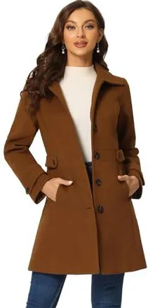 Allegra K Manteau dhiver long &agrave; boutonnage simple pour femmes avec poches Marron profond M
