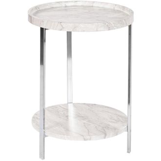 PEGANE Table dappoint ronde en m&eacute;tal argent&eacute; et marbre blanc - diam&egrave;tre 40 x Hauteur 53 cm