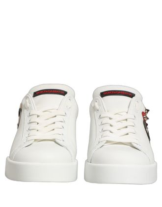 Dolce & Gabbana Womens White Patch Calfskin Nappa Portofino Sneakers Shoes Leather
