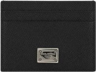 Dolce & Gabbana Homme, Accessoires, Noir, Taille: ONE Size Porte-cartes en cuir de veau avec plaque de marque