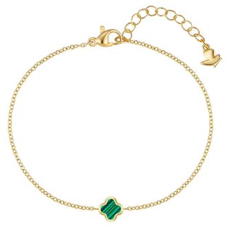 Glanzst&uuml;cke M&uuml;nchen Armband - Edelstahl Armband Malachit (synth.) Kleeblatt - Gr. ONESIZE - in Gold - f&uuml;r Damen