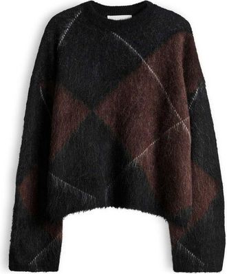 OPUS Strickpullover Pargyle mit Argyle-Rautenmuster Weite Silhouette mit &uuml;berschnittener Schulter und weichem Griff